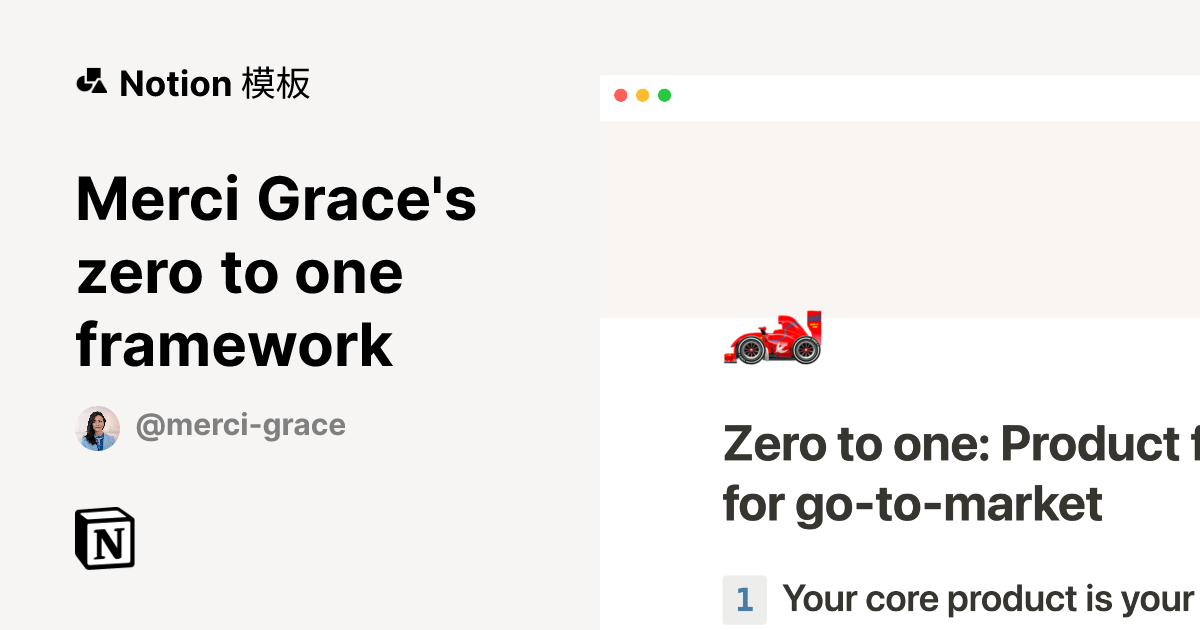 来自 Merci Grace 的 Merci Grace's zero to one framework 模板｜Notion市集