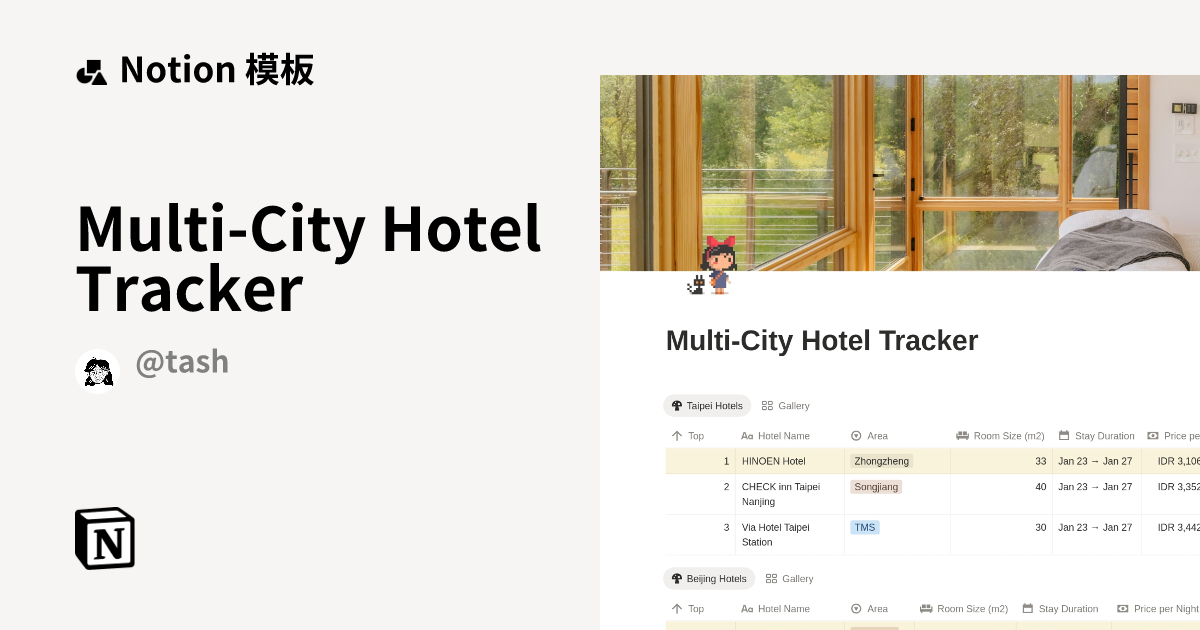 Multi-City Hotel Tracker 模板 | Notion 市集