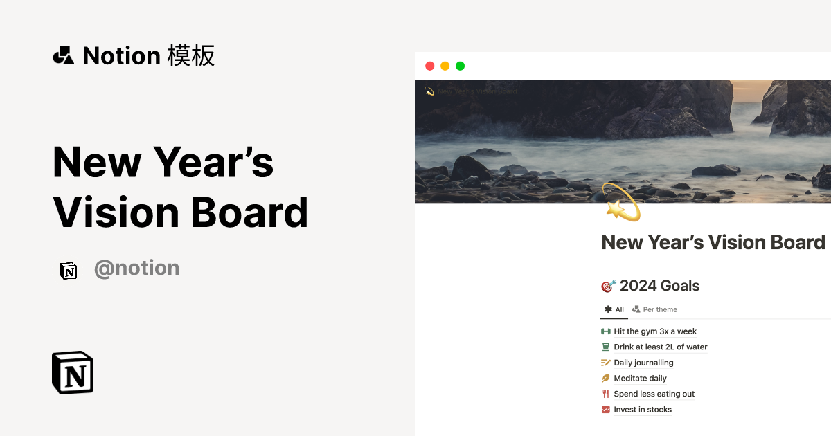 New Year’s Vision Board 2025 模板 | Notion 市集