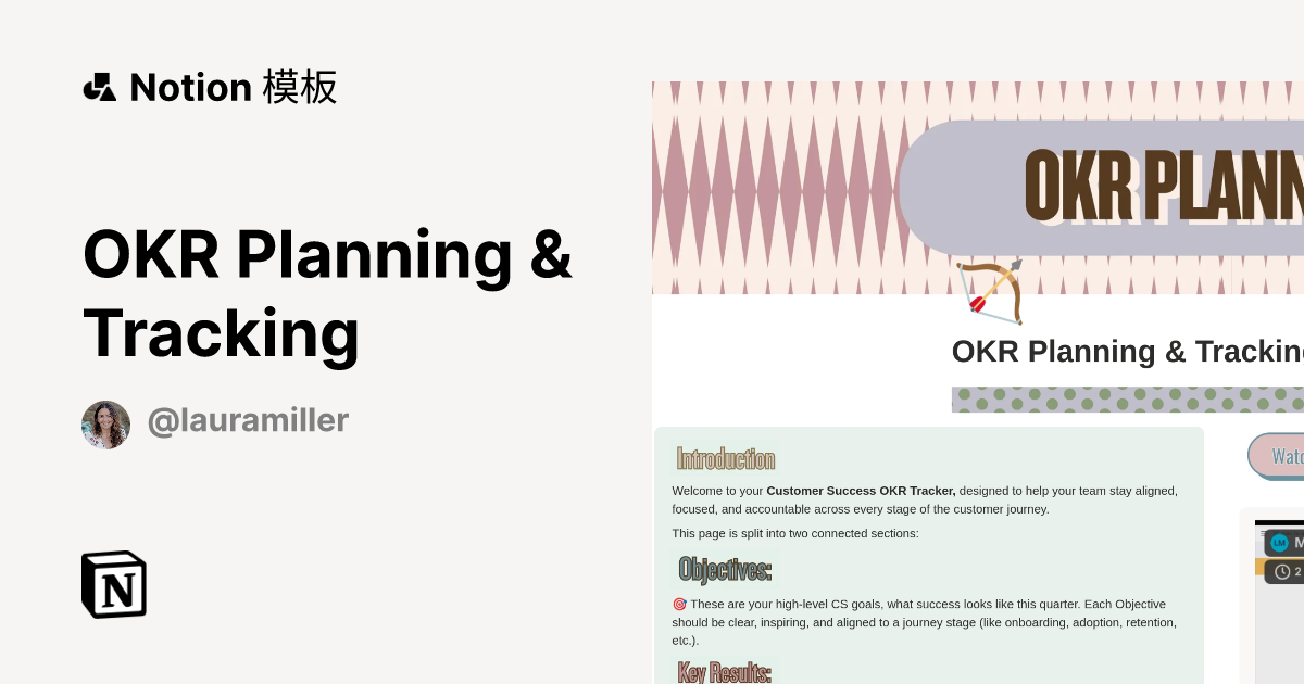 来自 Laura Miller 的 🎯 OKR Planning & Tracking 模板｜Notion市集