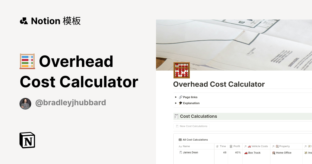🧮 Overhead Cost Calculator 模板 | Notion 市集