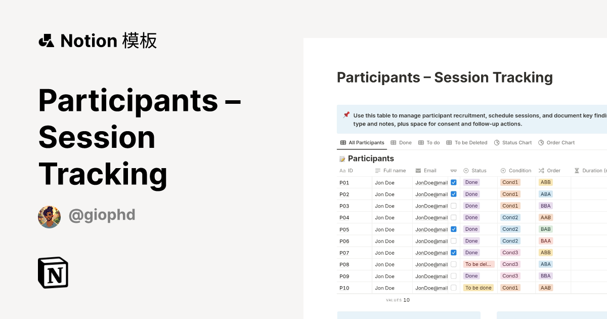 Participants – Session Tracking 模板 | Notion 市集