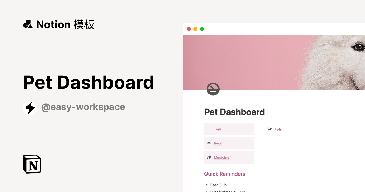 来自 Easy Workspace 的 Pet Dashboard 模板｜Notion市集