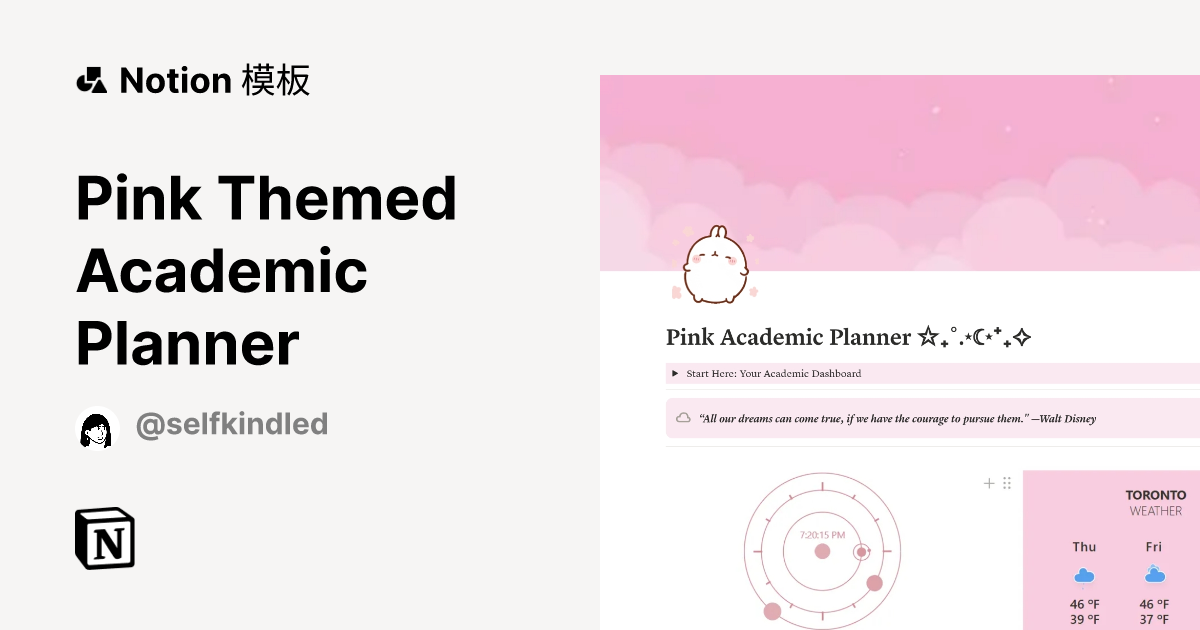 来自 Self Kindled 的 Pink Themed Academic Planner 模板｜Notion市集