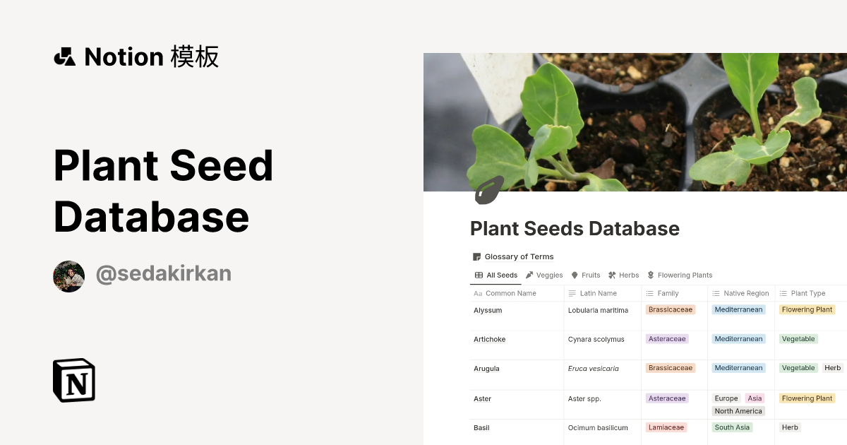 Plant Seed Database 模板 | Notion 市集