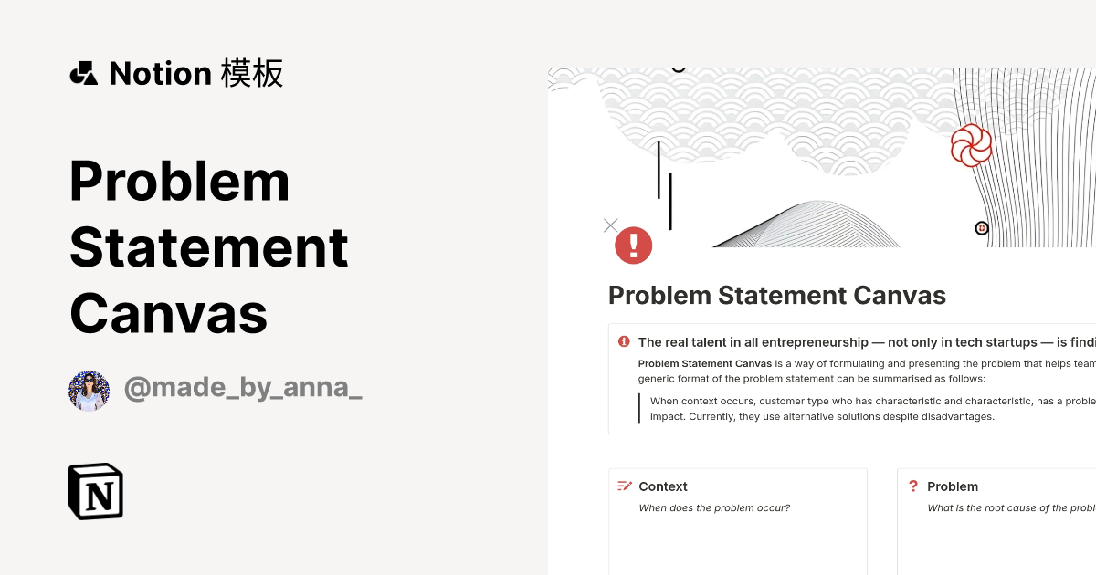 来自 Anna 的 Problem Statement Canvas 模板｜Notion市集