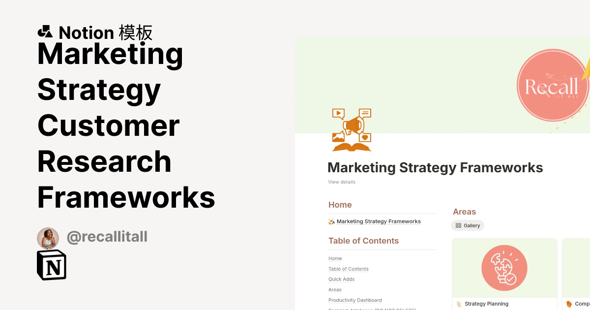 来自 Lez 的 Marketing Strategy Customer Research Frameworks 模板｜Notion市集