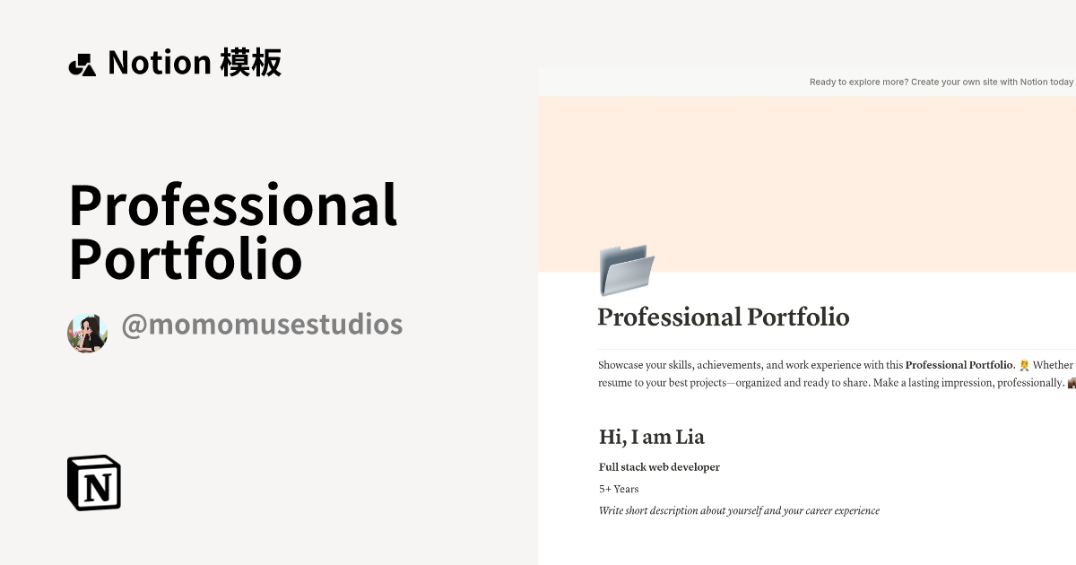 Professional Portfolio 模板 | Notion 市集