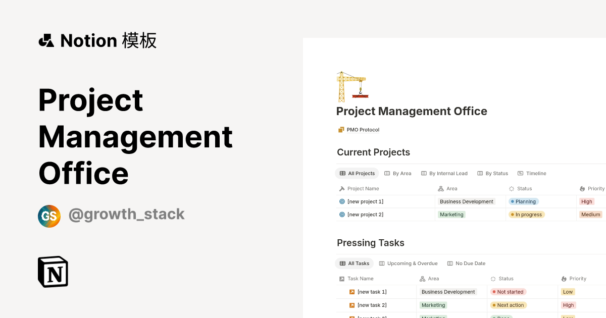 来自 Growth Stack 的 Project Management Office 模板｜Notion市集