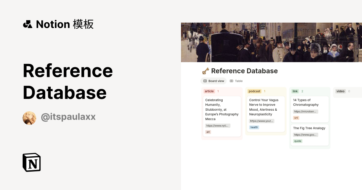 来自 Paula 的 Reference Database 模板｜Notion市集