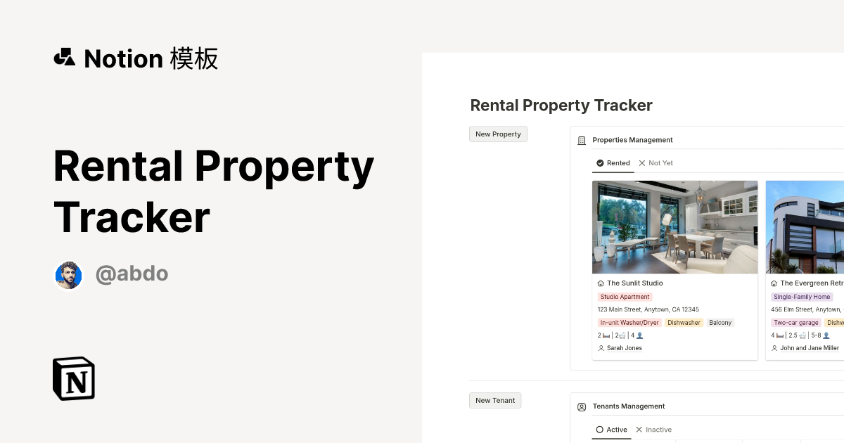 来自 Abdo Karmalla 的 Rental Property Tracker 模板｜Notion市集