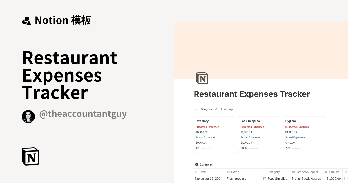 Restaurant Expenses Tracker 模板 | Notion 市集
