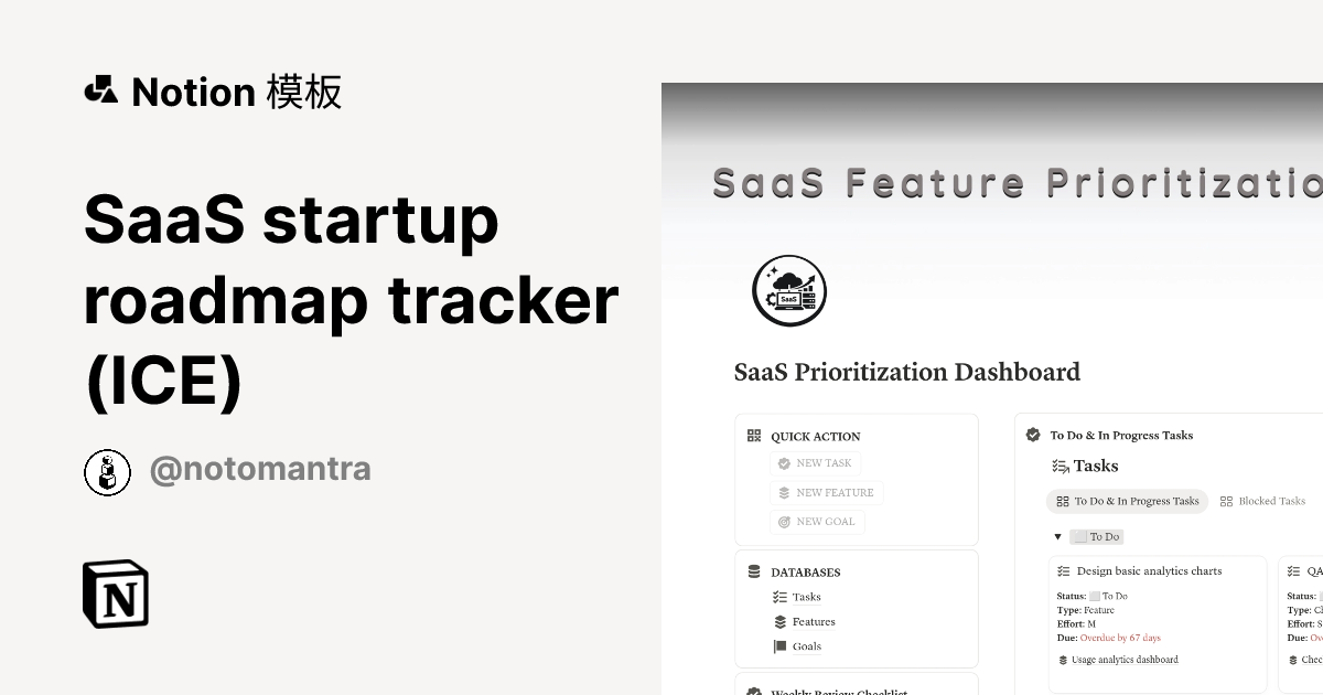 SaaS feature prioritization roadmap (ICE) 模板 | Notion 市集