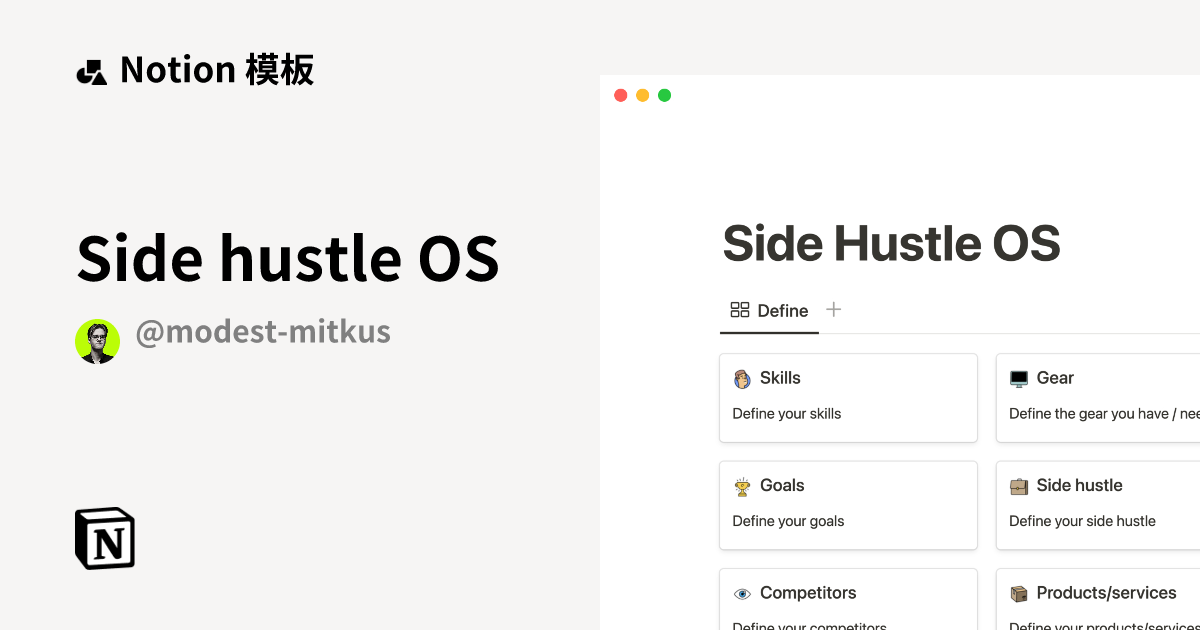 来自 Modest Mitkus 的 Side hustle OS 模板｜Notion市集