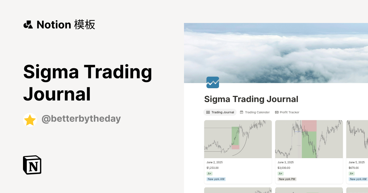 来自 Better By The Day 的 Sigma Trading Journal 模板｜Notion市集