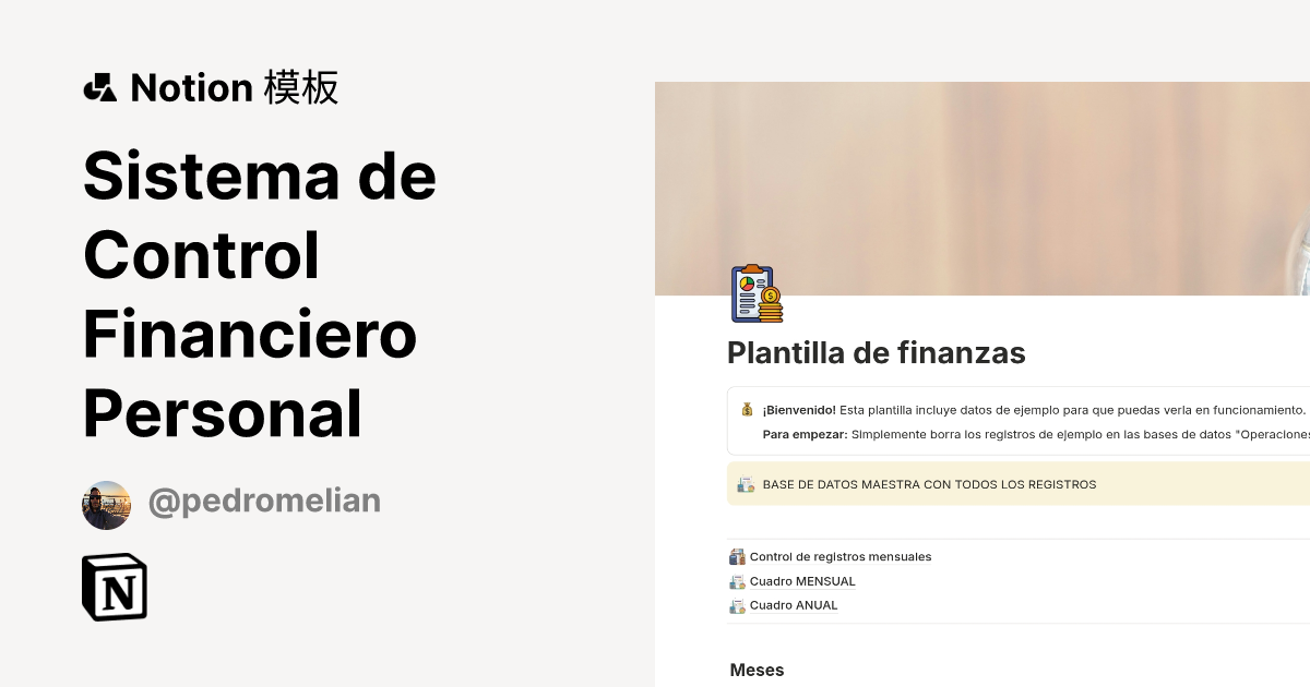 来自 Pedro Melián 的 Sistema de Control Financiero Personal 模板｜Notion市集