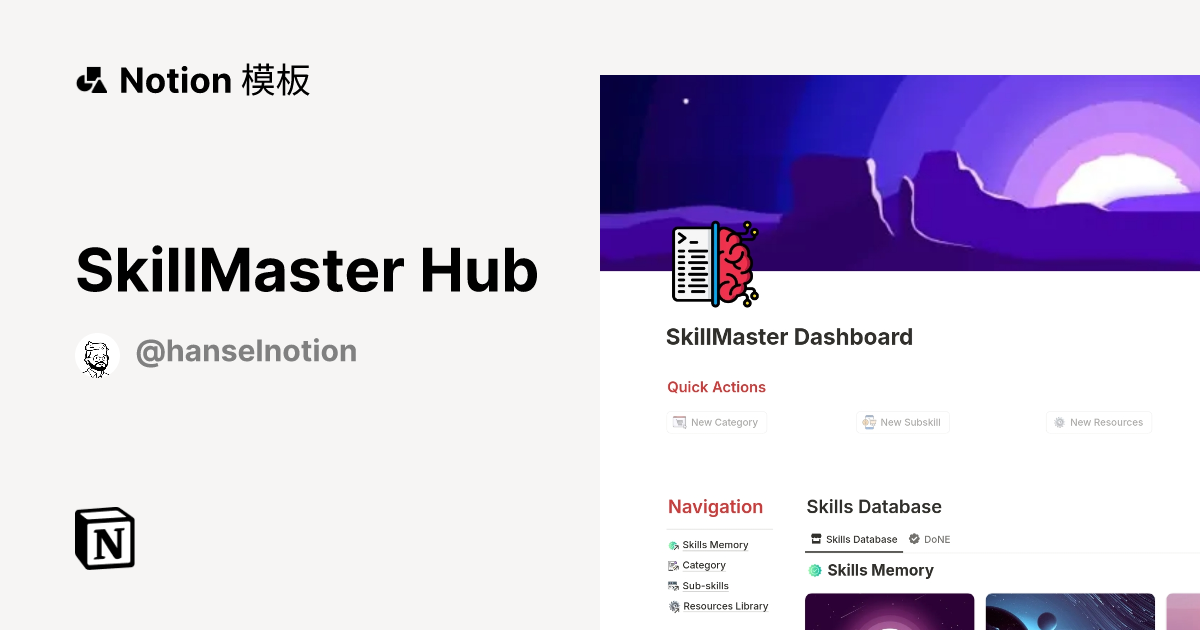 来自 Hansel Systems 的 SkillMaster Hub 模板｜Notion市集