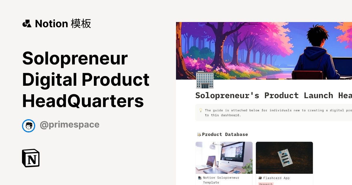Solopreneur Digital Product HeadQuarters 模板 | Notion 市集