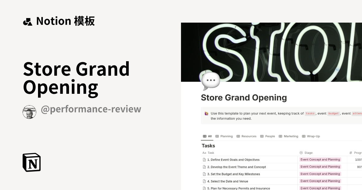 来自 Event Planning Checklist 的 Store Grand Opening 模板｜Notion市集