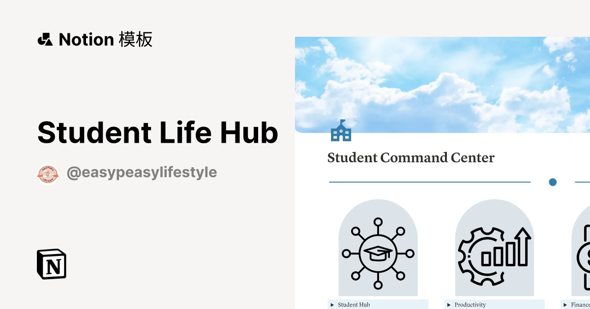 来自 Easy Peasy Lifestyle 的 Student Life Hub 模板｜Notion市集