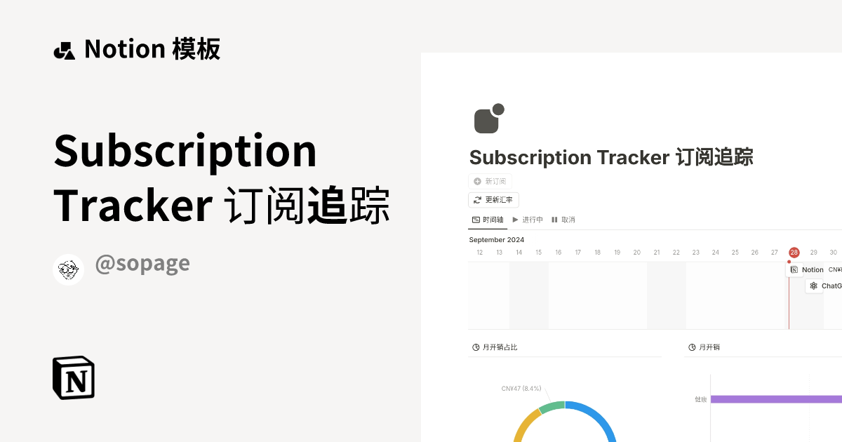 Subscription Tracker 订阅追踪 模板 | Notion 市集