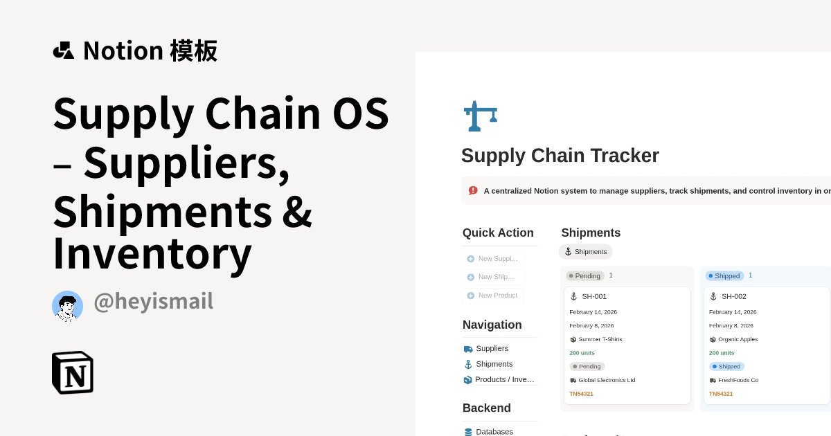 Supply Chain OS – Suppliers, Shipments & Inventory 模板 | Notion 市集