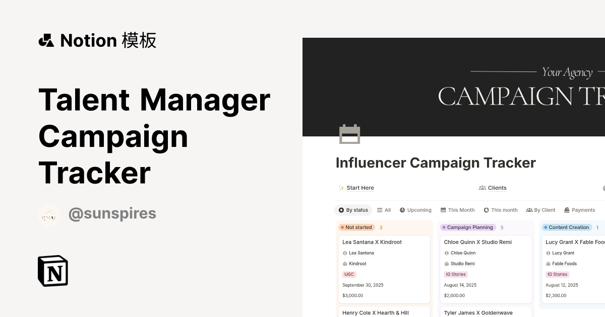 Talent Manager Campaign Tracker 模板 | Notion 市集