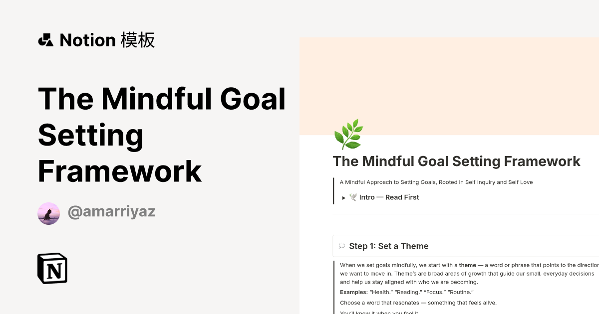 The Mindful Goal Setting Framework 模板 | Notion 市集