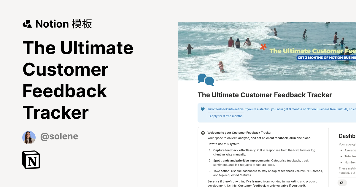 The Ultimate Customer Feedback Tracker 模板 | Notion 市集