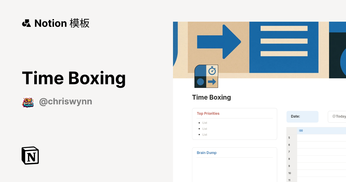 来自 Chris Wynn 的 Time Boxing 模板｜Notion市集