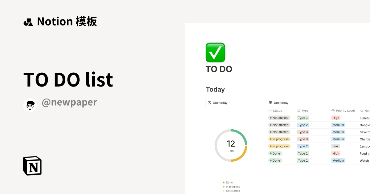 来自 NEWPAPER 的 TO DO list 模板｜Notion市集
