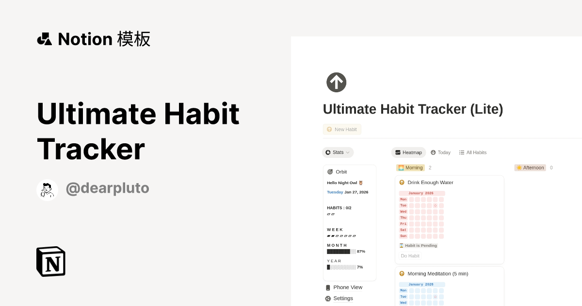 GitHub Heatmap Habit Tracker 模板 | Notion 市集