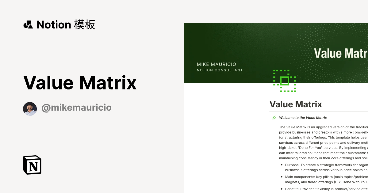 Value Matrix 模板 | Notion 市集