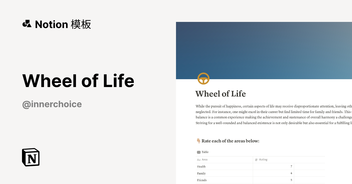 来自 Inner Choice 的 Wheel of Life 模板｜Notion市集