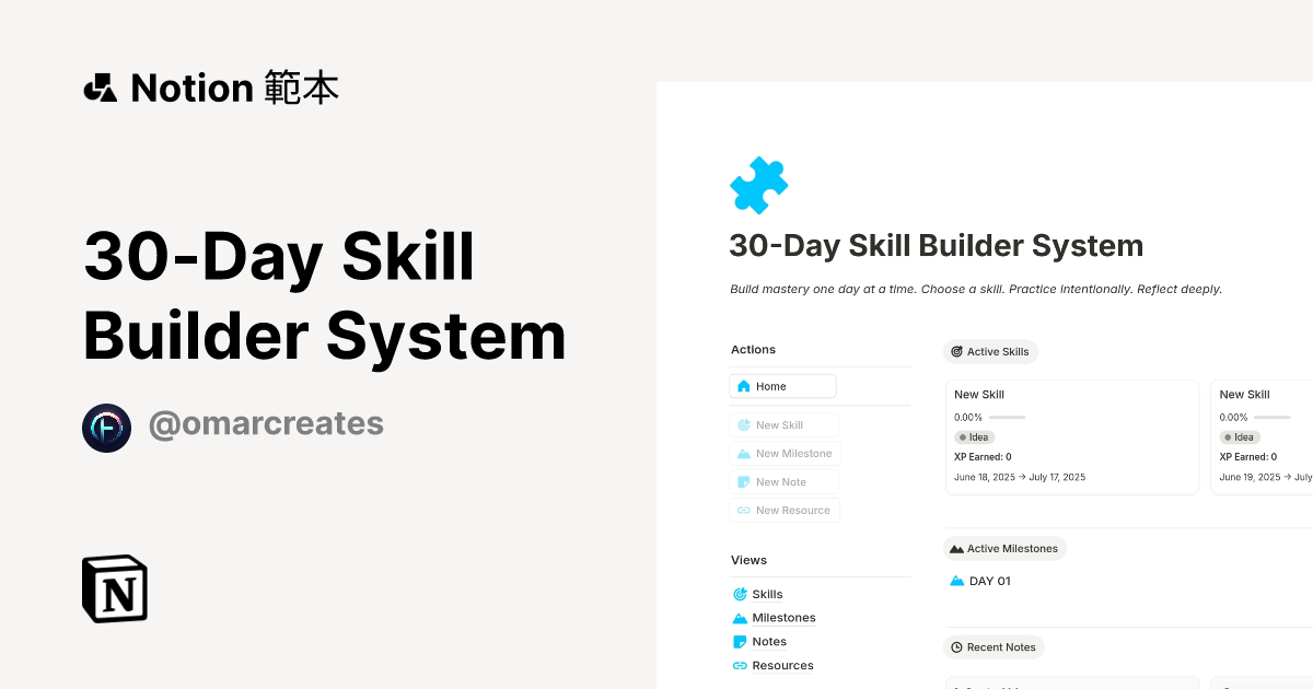 30-Day Skill Builder System 範本 | Notion Marketplace