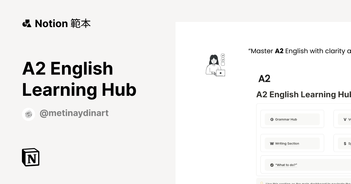 A2 English Learning Hub 範本 | Notion Marketplace