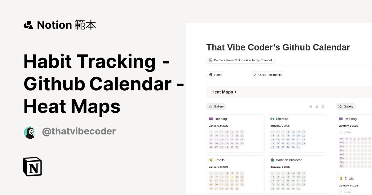 Habit Tracking - Github Calendar - Heat Maps 範本 | Notion Marketplace