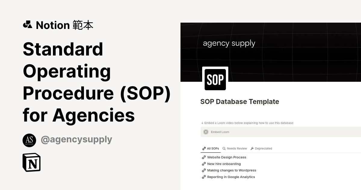 Standard Operating Procedure (SOP) for Agencies 範本 | Notion Marketplace