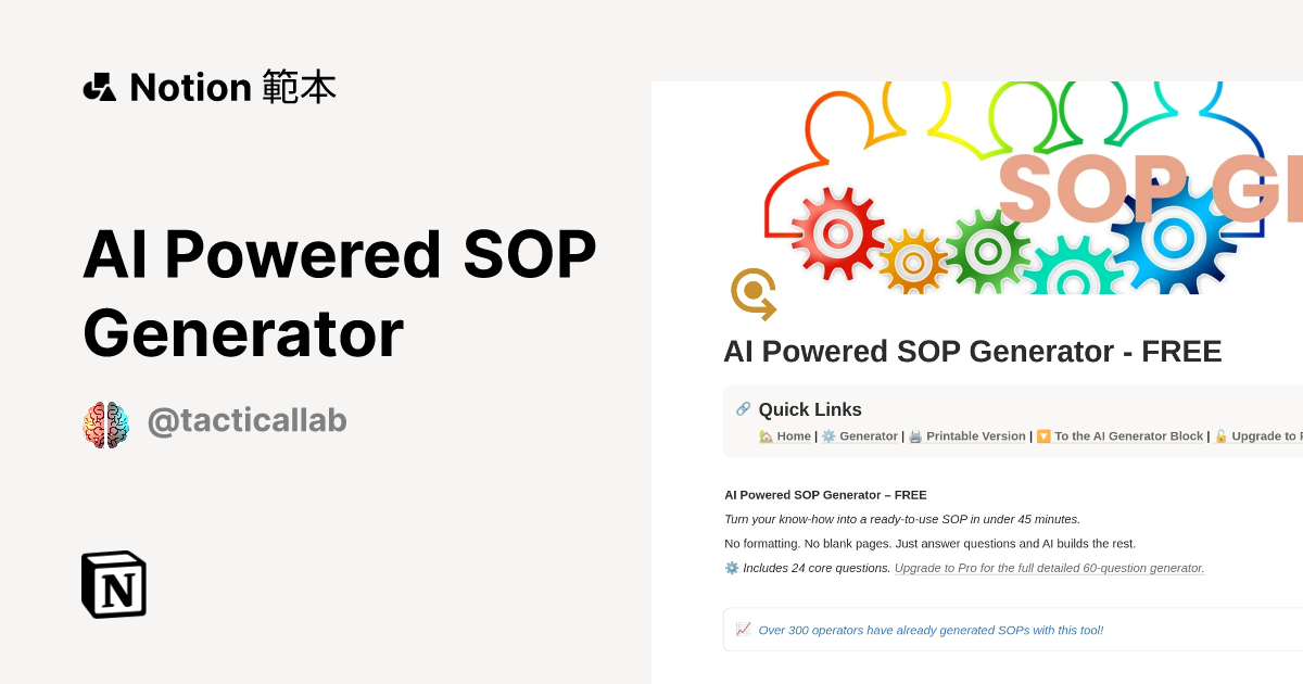 由 The Tactical Lab 建立的 AI Powered SOP Generator 範本 | Notion Marketplace