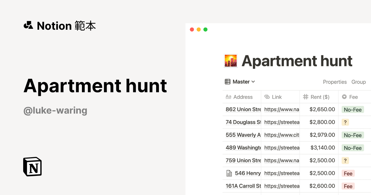 Apartment hunt 範本 | Notion Marketplace