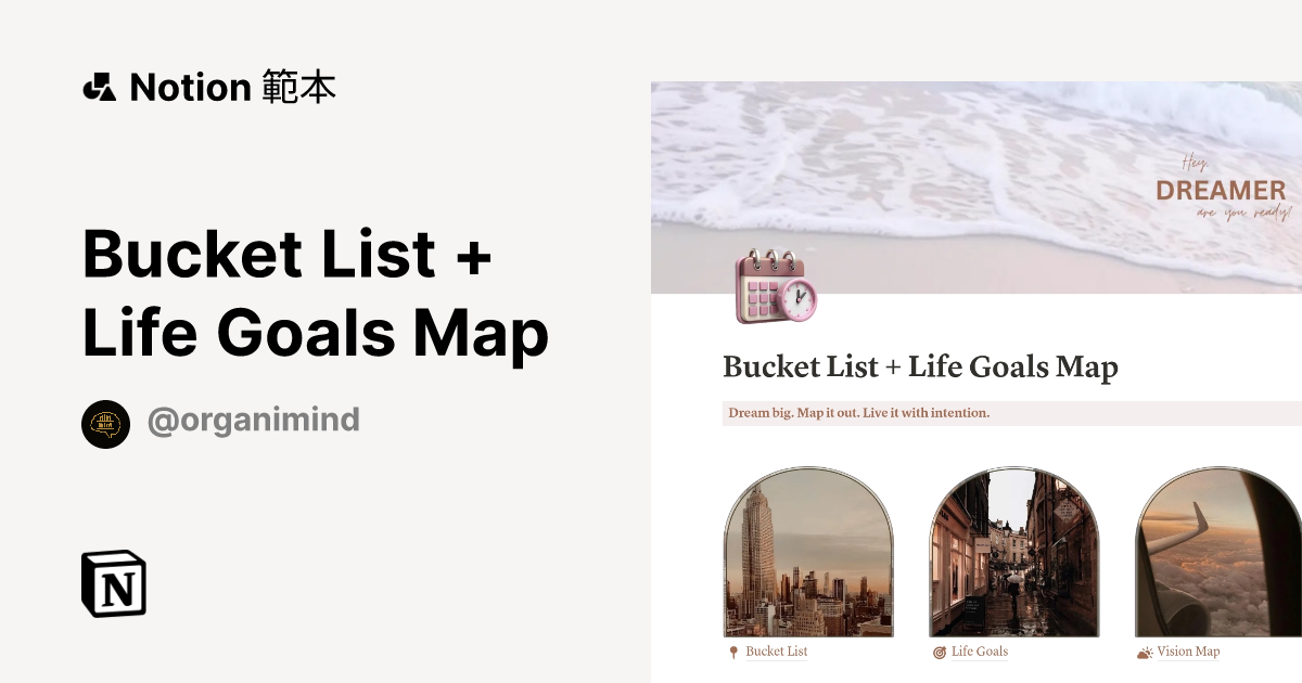 由 OrganiMind 建立的 Bucket List + Life Goals Map 範本 | Notion Marketplace