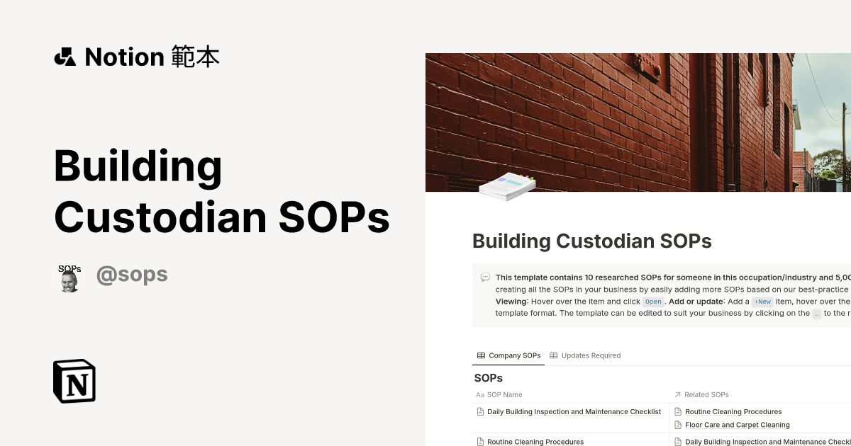由 SOPs 建立的 Building Custodian SOPs 範本 | Notion Marketplace
