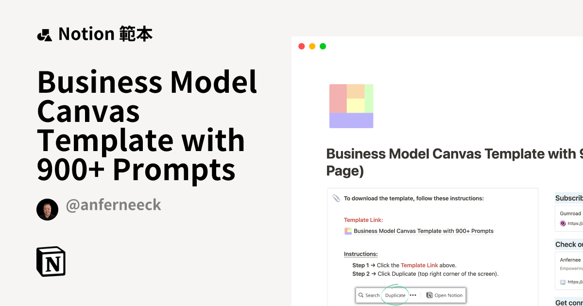 Business Model Canvas Template with 900+ Prompts 範本 | Notion Marketplace