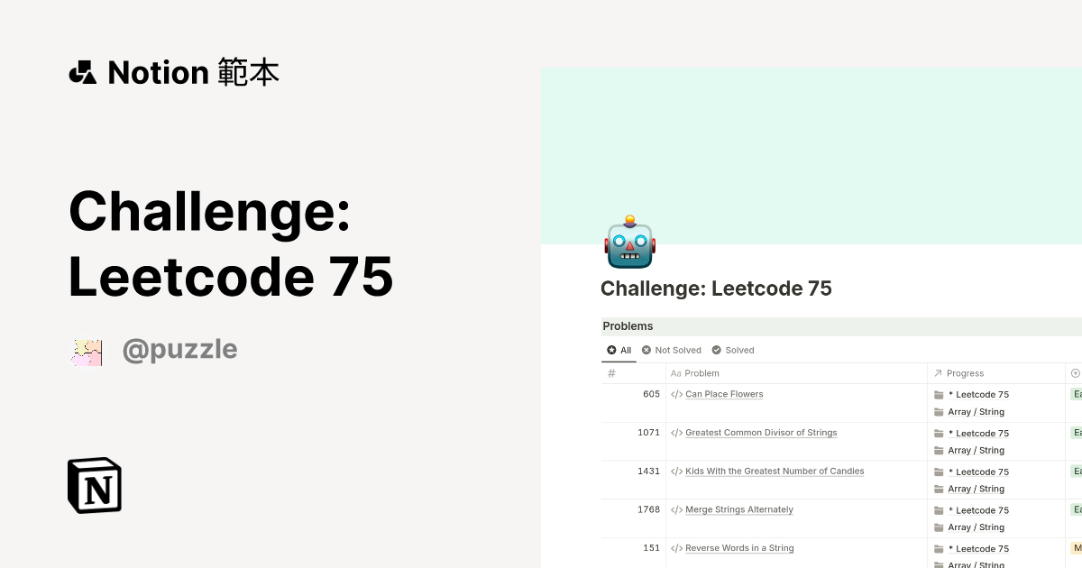 Challenge: Leetcode 75 範本 | Notion Marketplace