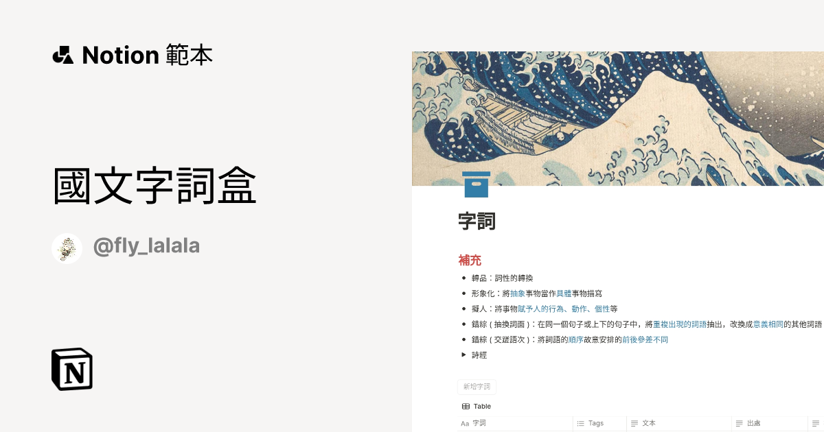 國文字詞盒 範本 | Notion Marketplace