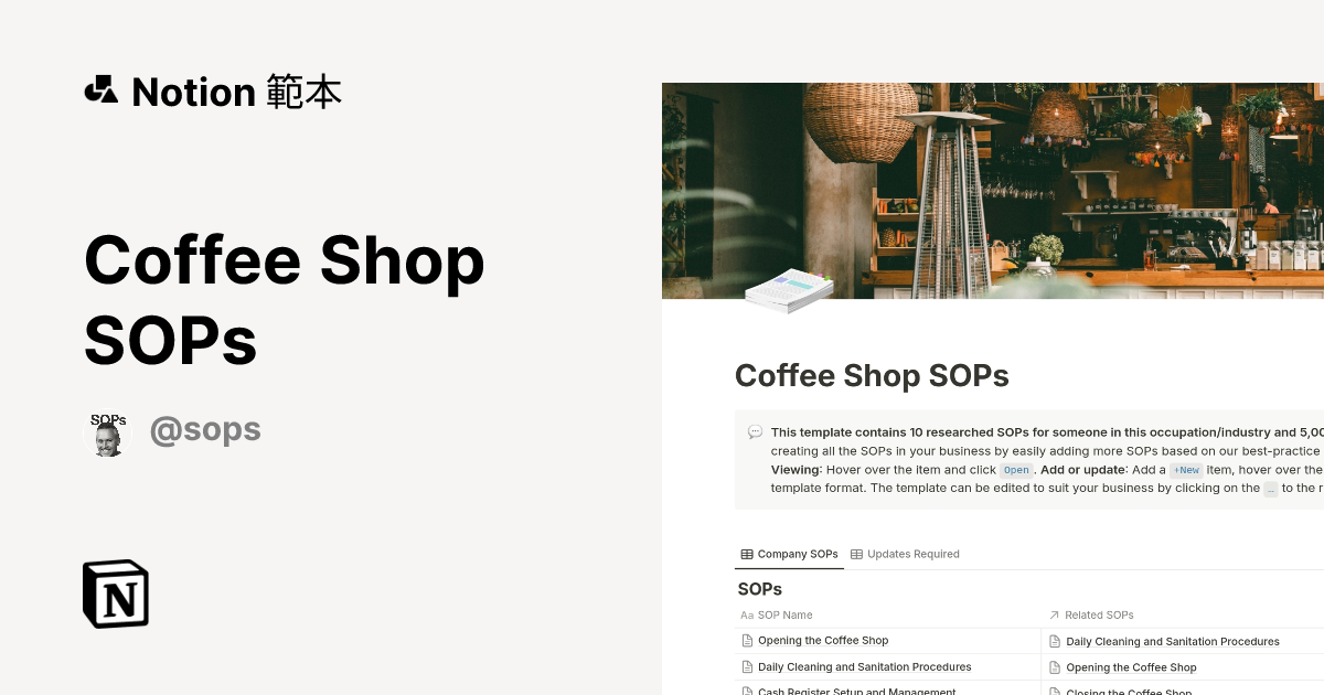 由 SOPs 建立的 Coffee Shop SOPs 範本 | Notion Marketplace