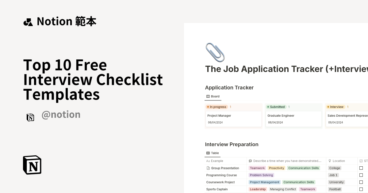 Top 10 Free Interview Checklist Templates | Notion 範本 Marketplace