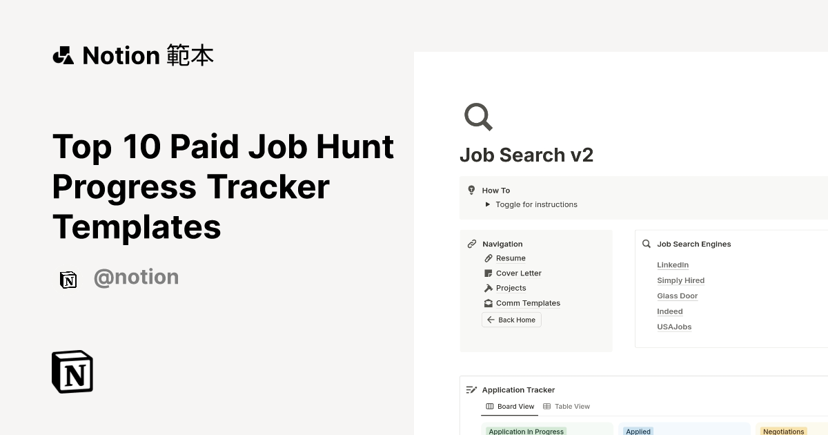 Top 10 Paid Job Hunt Progress Tracker Templates | Notion 範本 Marketplace