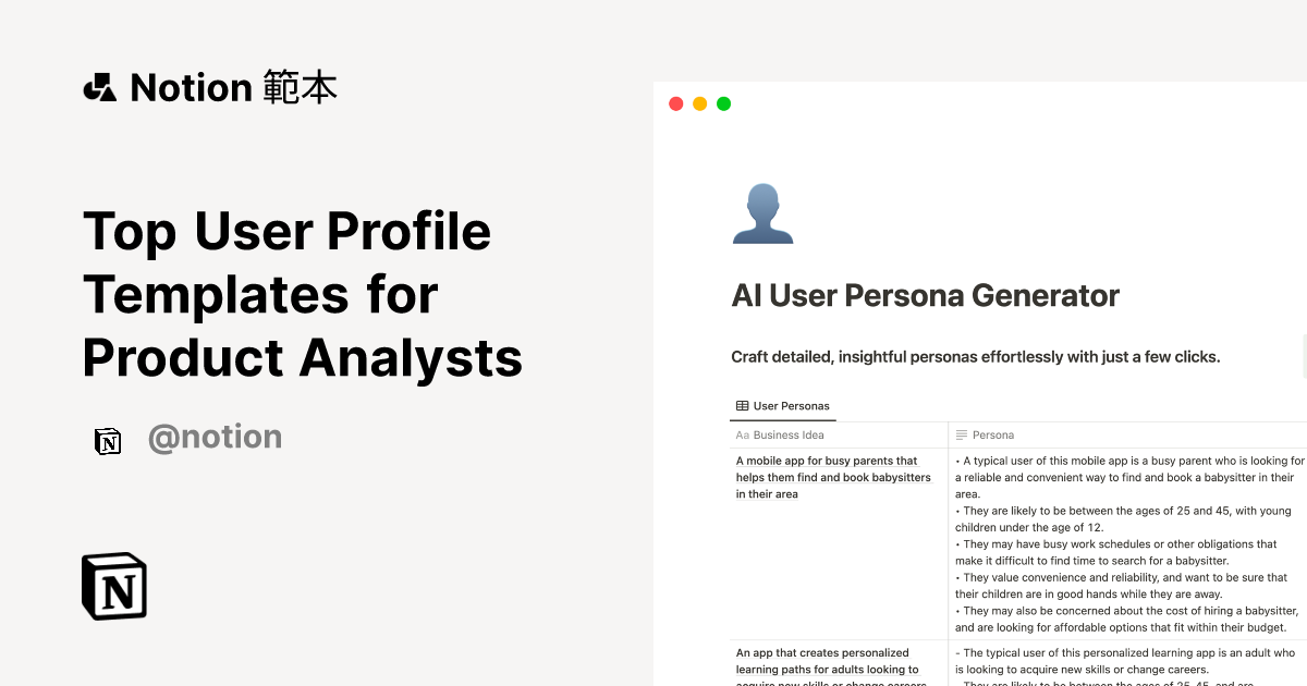 Top User Profile Templates for Product Analysts | Notion 範本 Marketplace