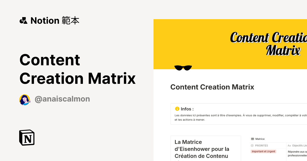 Content Creation Matrix 範本 | Notion Marketplace